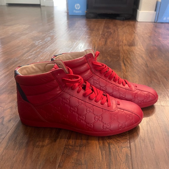 Gucci | Shoes | Gucci Signature High Top Red | Poshmark